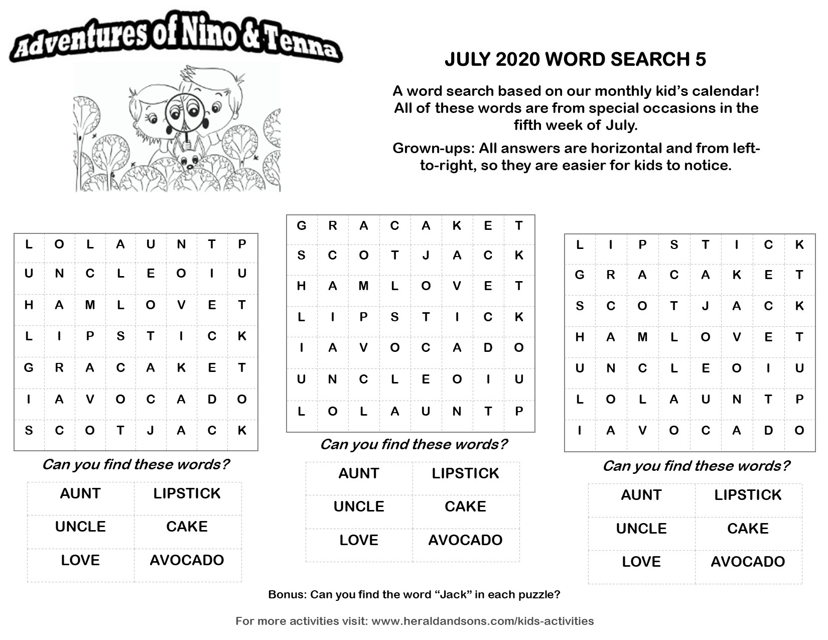 Kid’s Activities – Herald and Sons Publishing